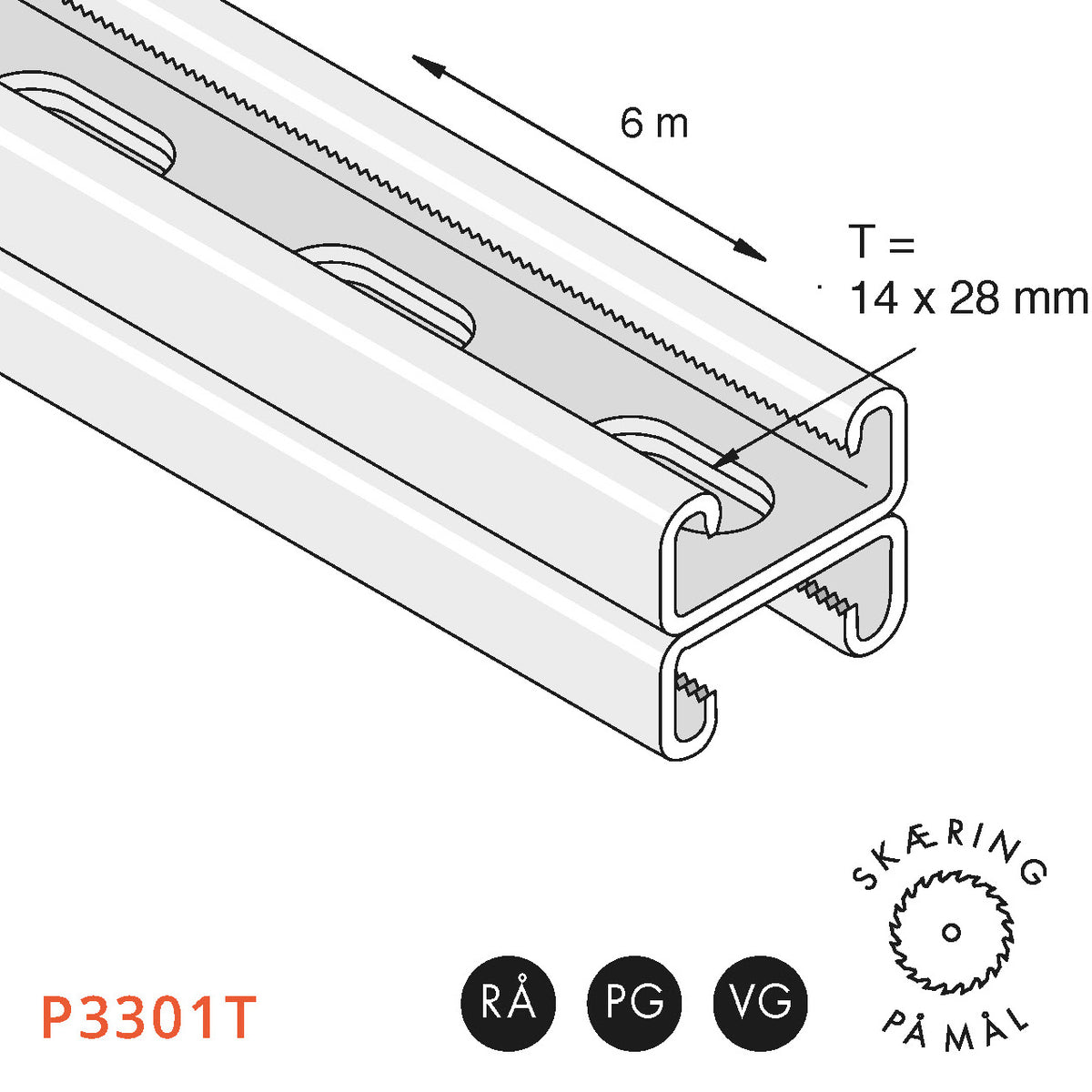 P3301 - Dobbelt montageskinne m/u huller – Erik-larsen.dk