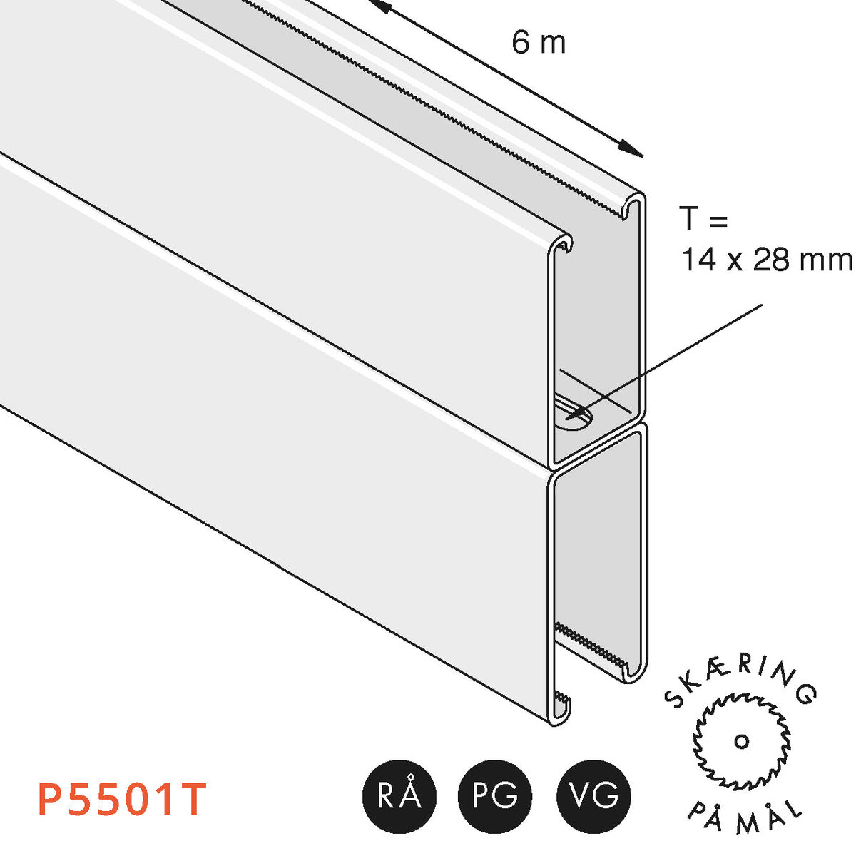 P5501 - Dobbelt montageskinne m/huller – Erik-larsen.dk